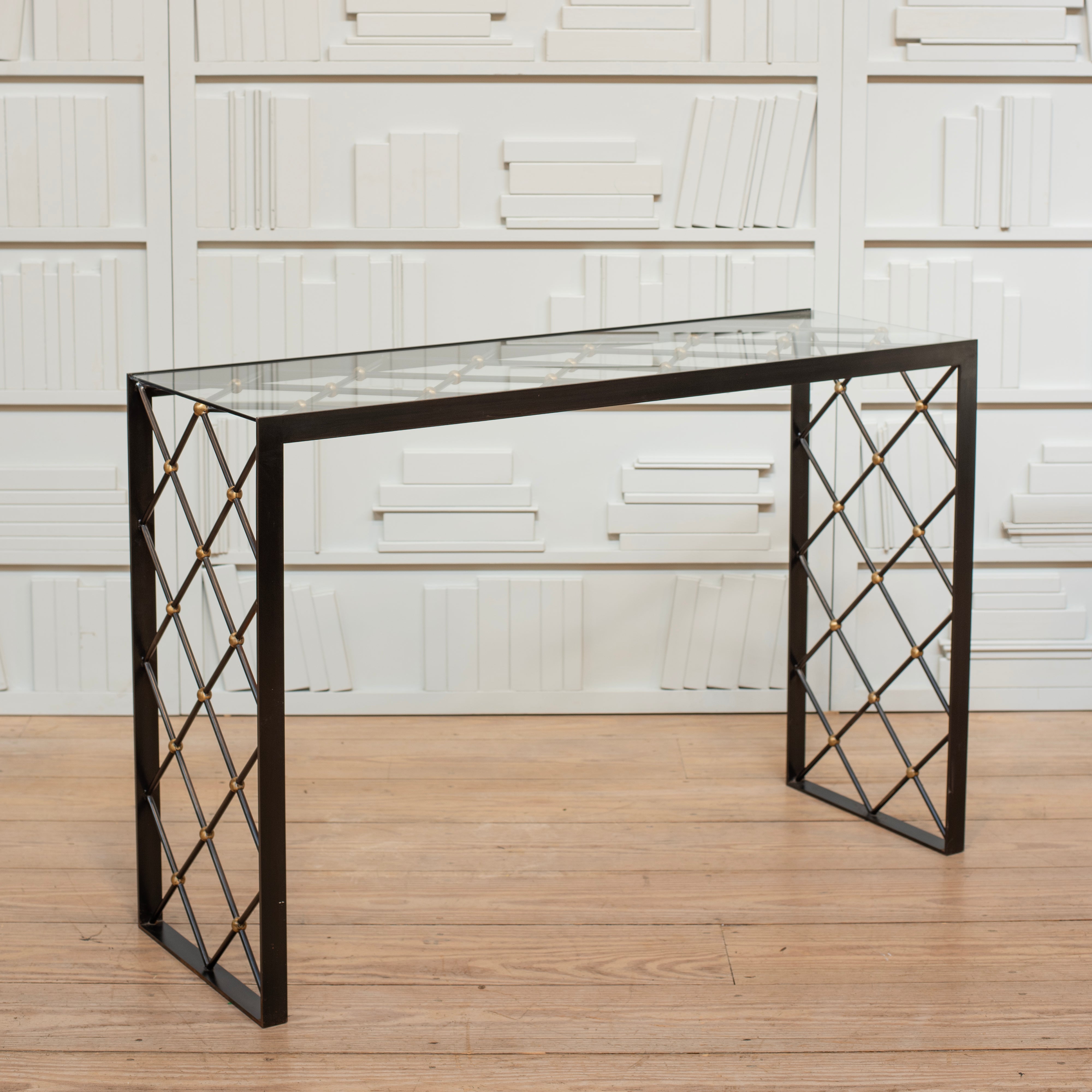 In Stock Lattice Console in Blackened Steel, 50"W – RT Facts