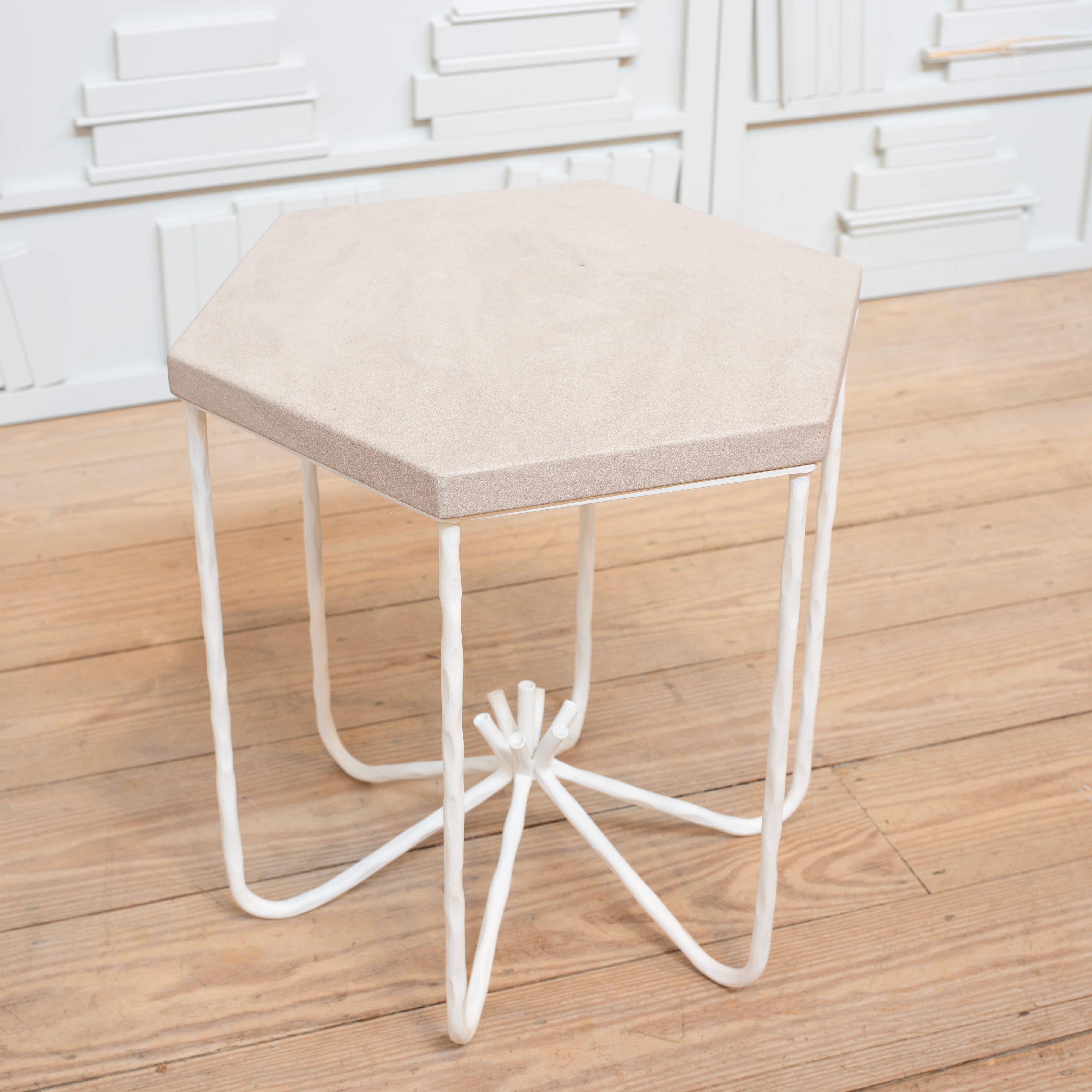 In Stock Honeycomb Side Table with Matte White Powder Coated Base and ...