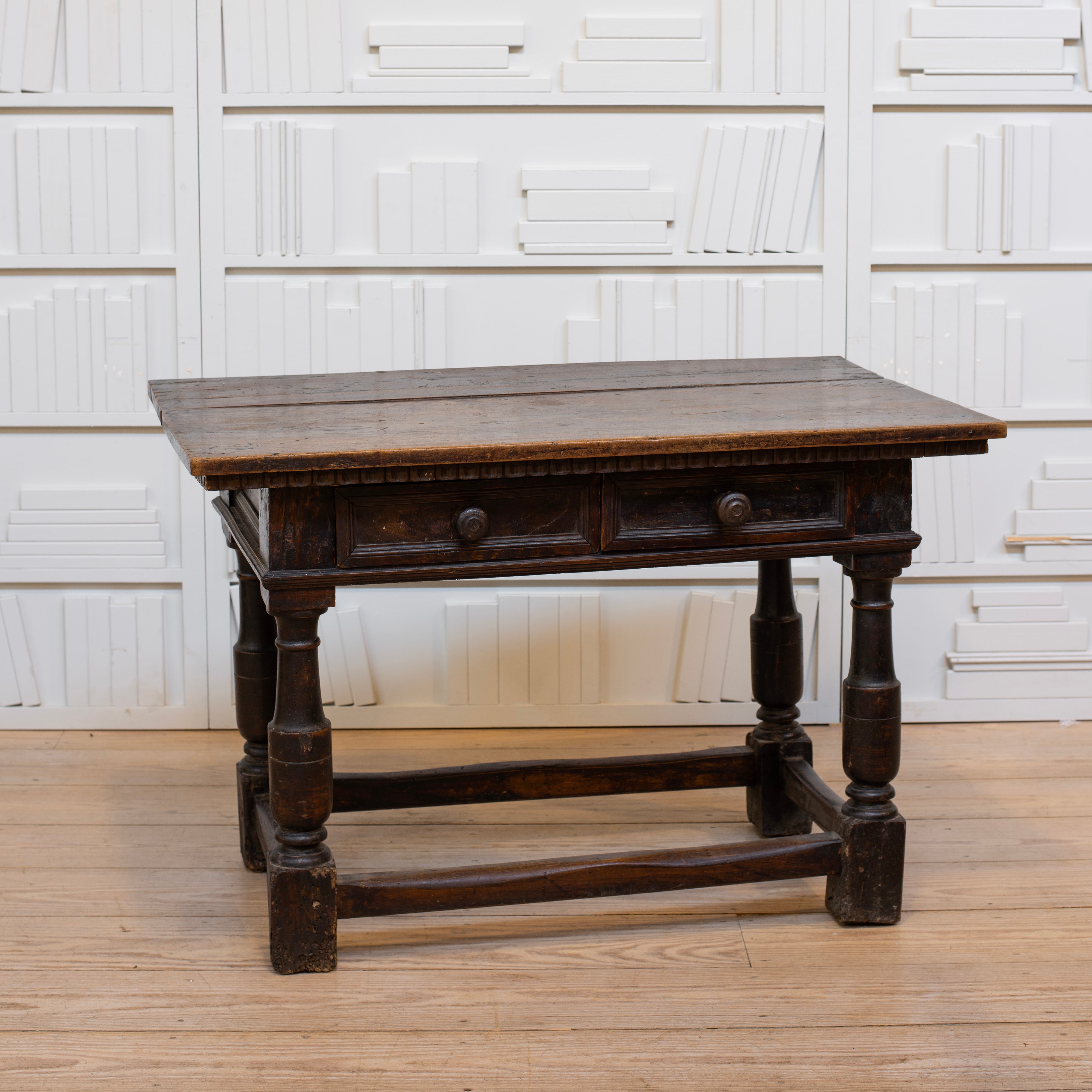 18th C. Spanish Baroque Library Table with Baluster Legs and Two Drawe ...