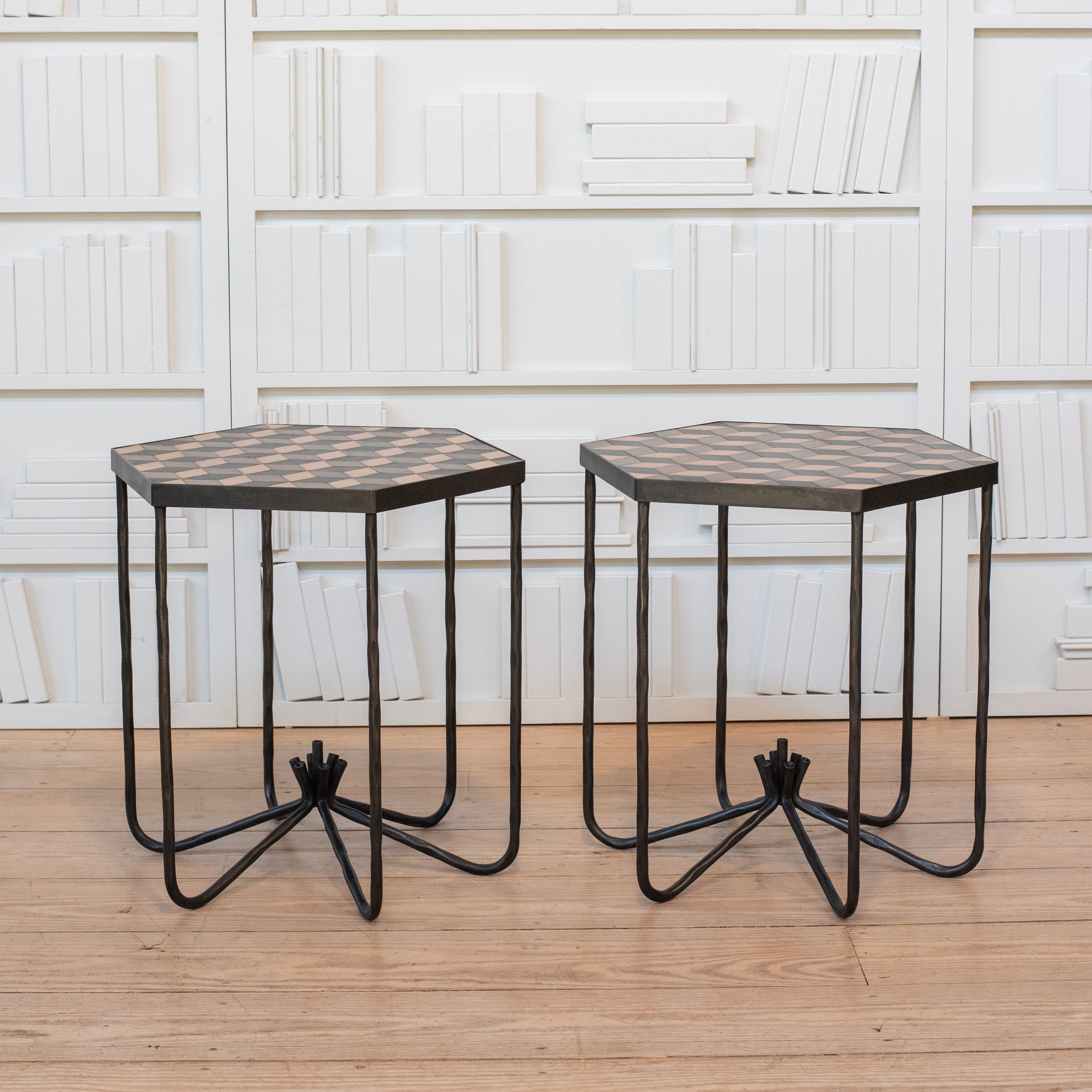 Honeycomb Side Table with Geometric Leather Top – RT Facts