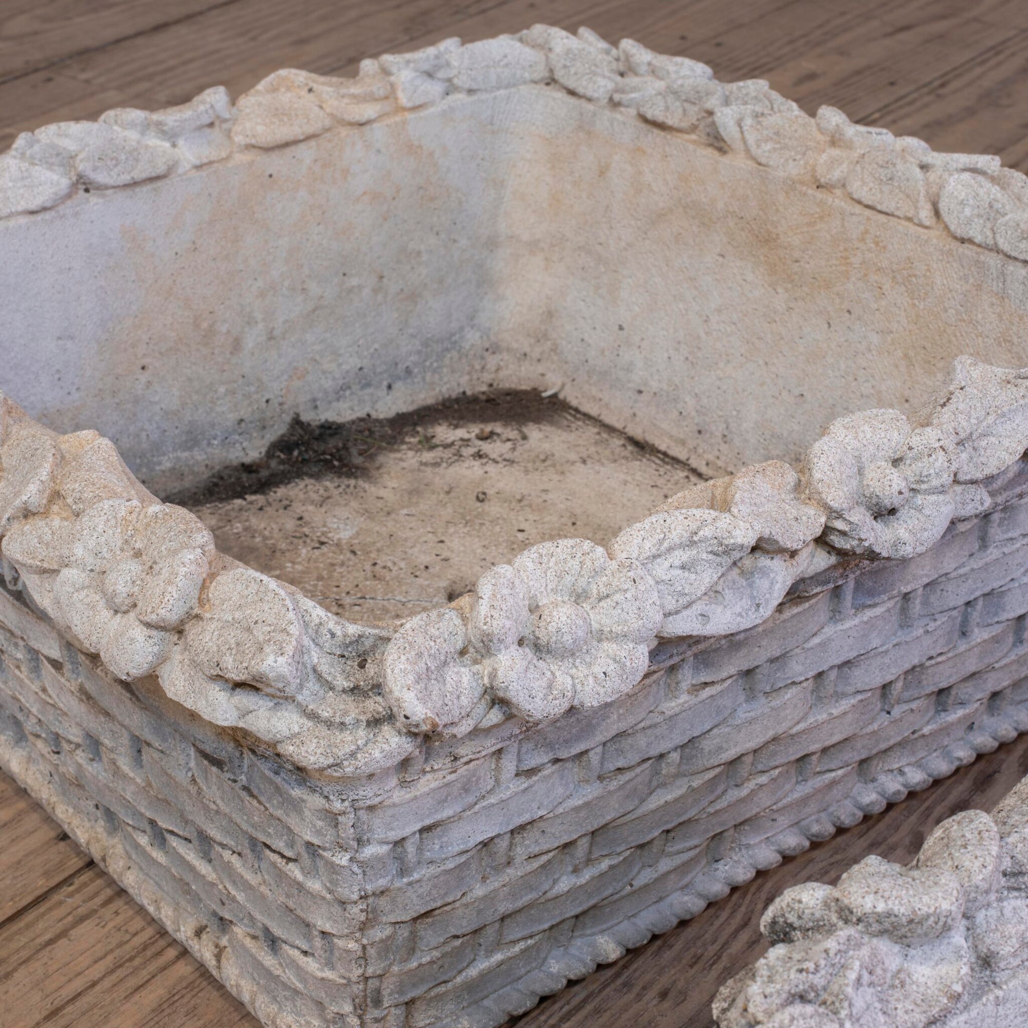Pair of Cast Stone Basket Form Planters (SOLD) – RT Facts