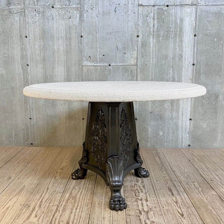 50″ Carved Limestone Center Table with 19th C. Cast Iron Neoclassical ...