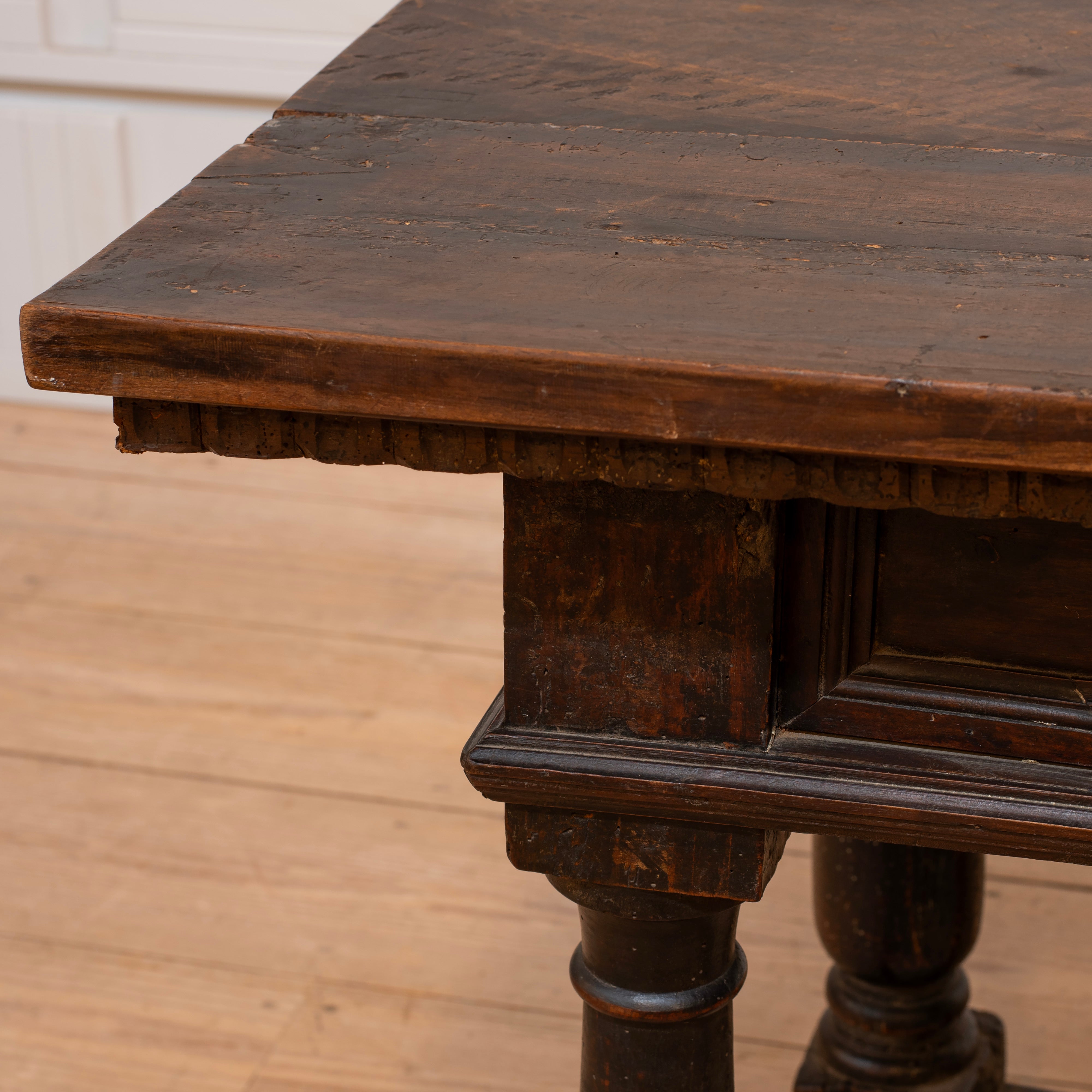 18th C. Spanish Baroque Library Table with Baluster Legs and Two Drawe ...