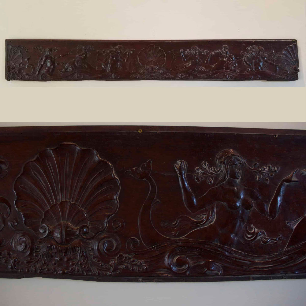 Antique Carved Wood Panel Depicting Mermaids Shells And the Sea – RT Facts