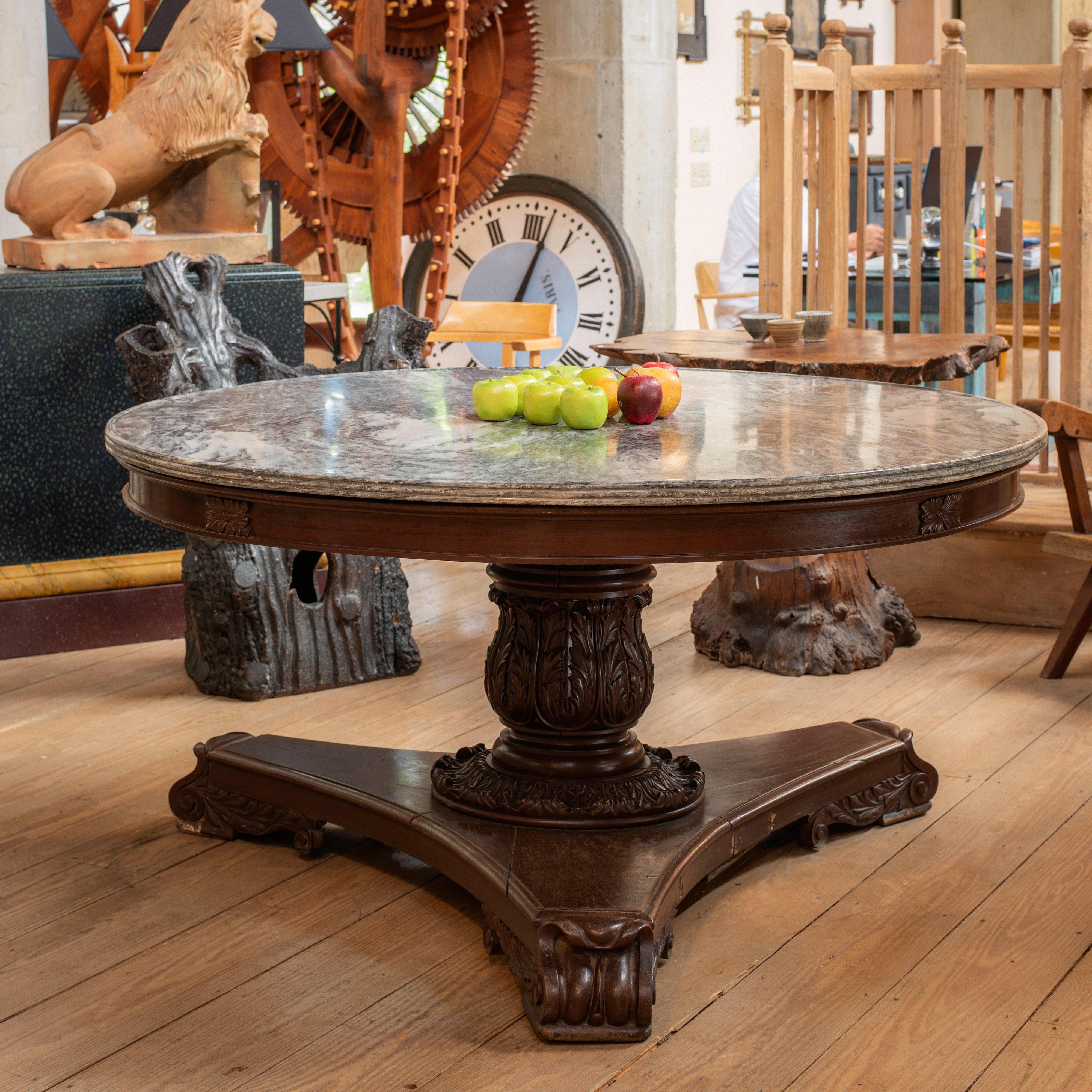 Exceptional 19th C Anglo Indian Center Table with Hand-Carved Marble T ...