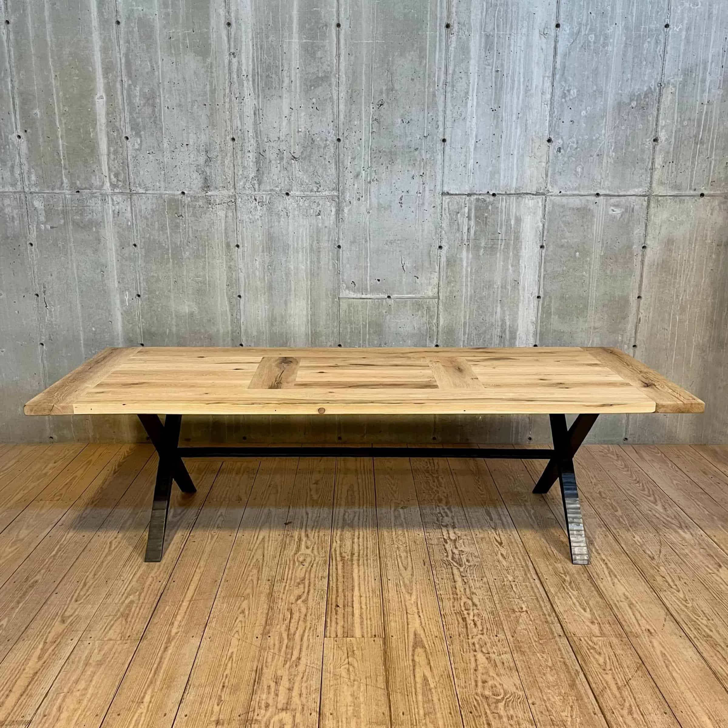 In Stock Deka Table with Blackened Base and Reclaimed White Oak Top, 1 ...