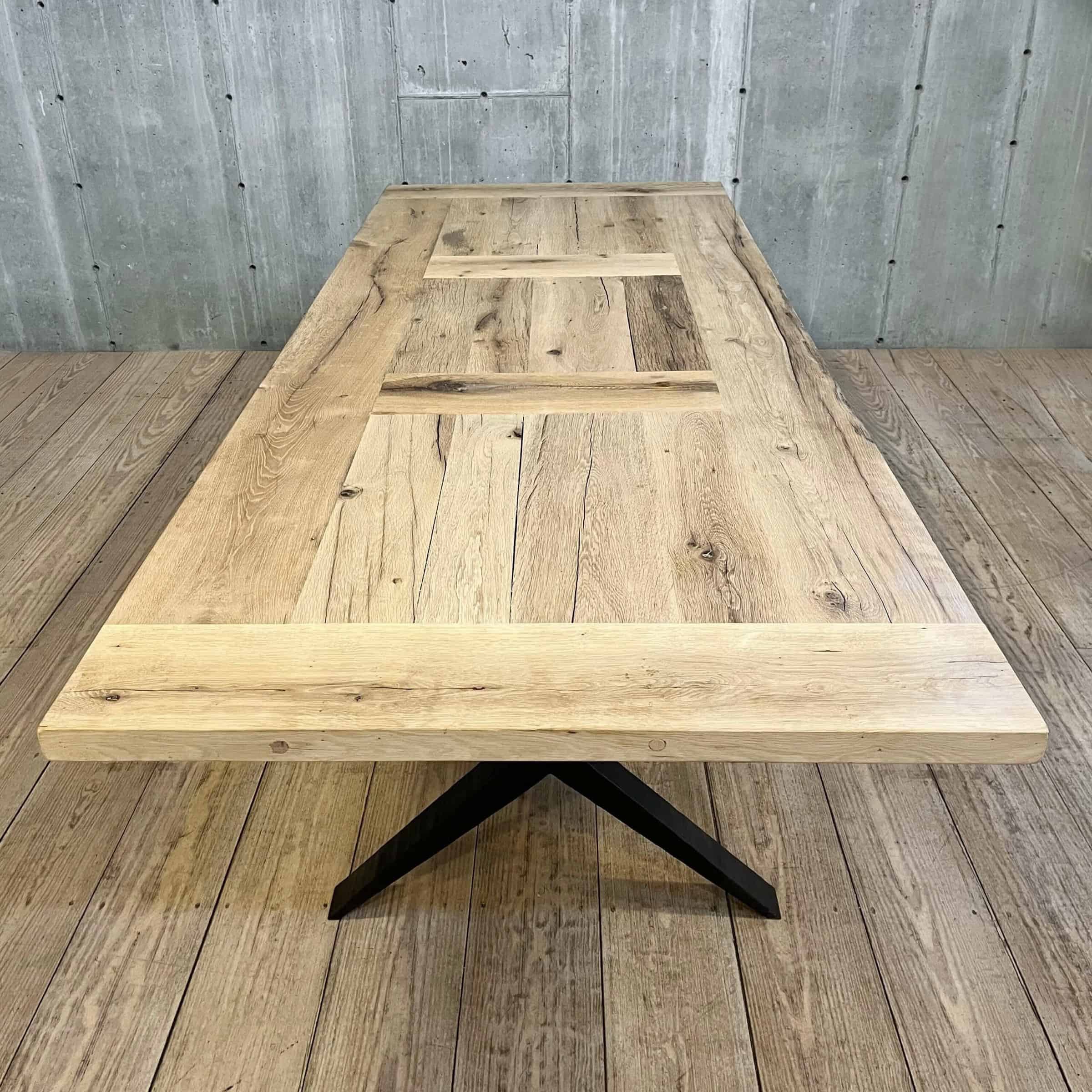 In Stock Deka Table with Blackened Base and Reclaimed White Oak Top, 1 ...
