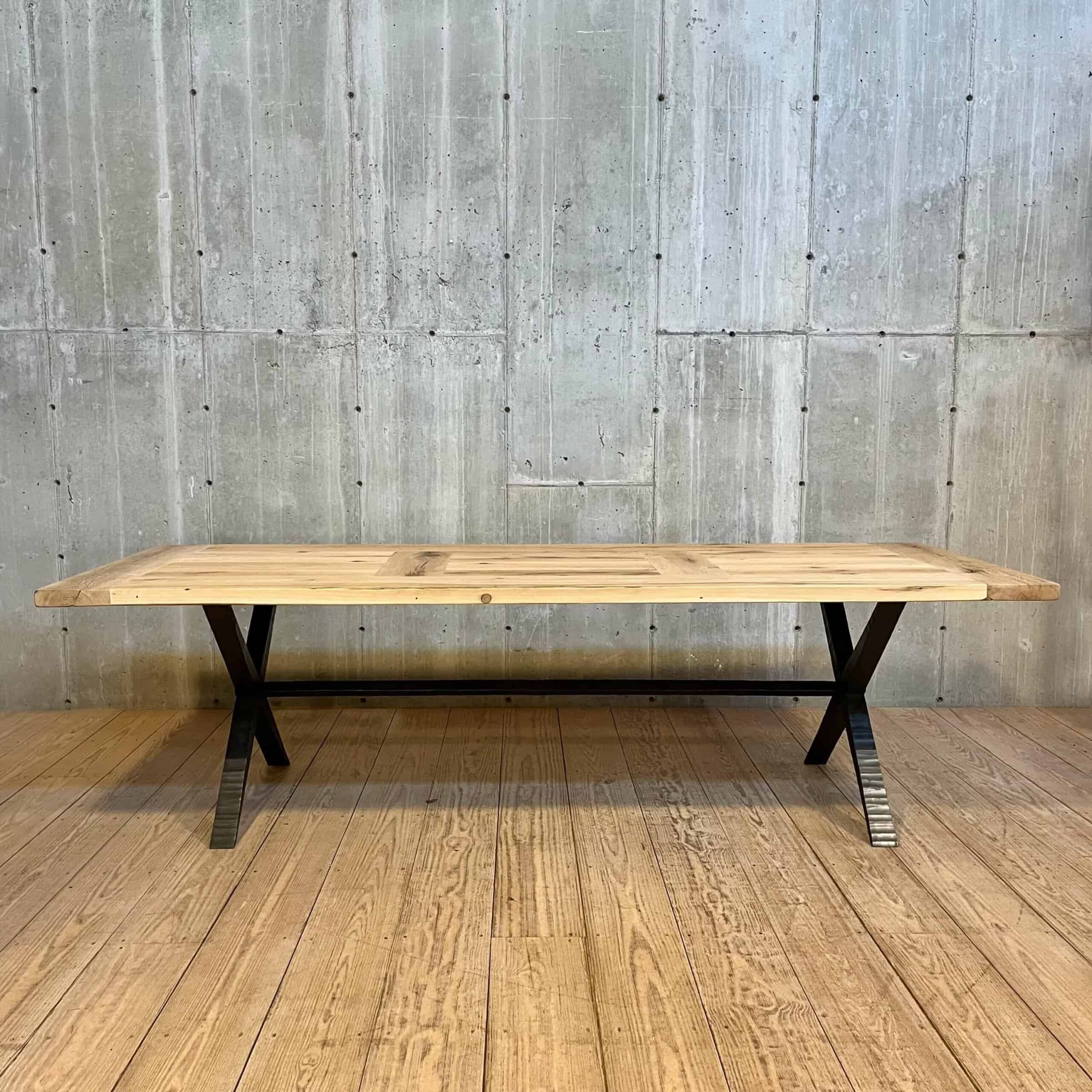 In Stock Deka Table with Blackened Base and Reclaimed White Oak Top, 1 ...