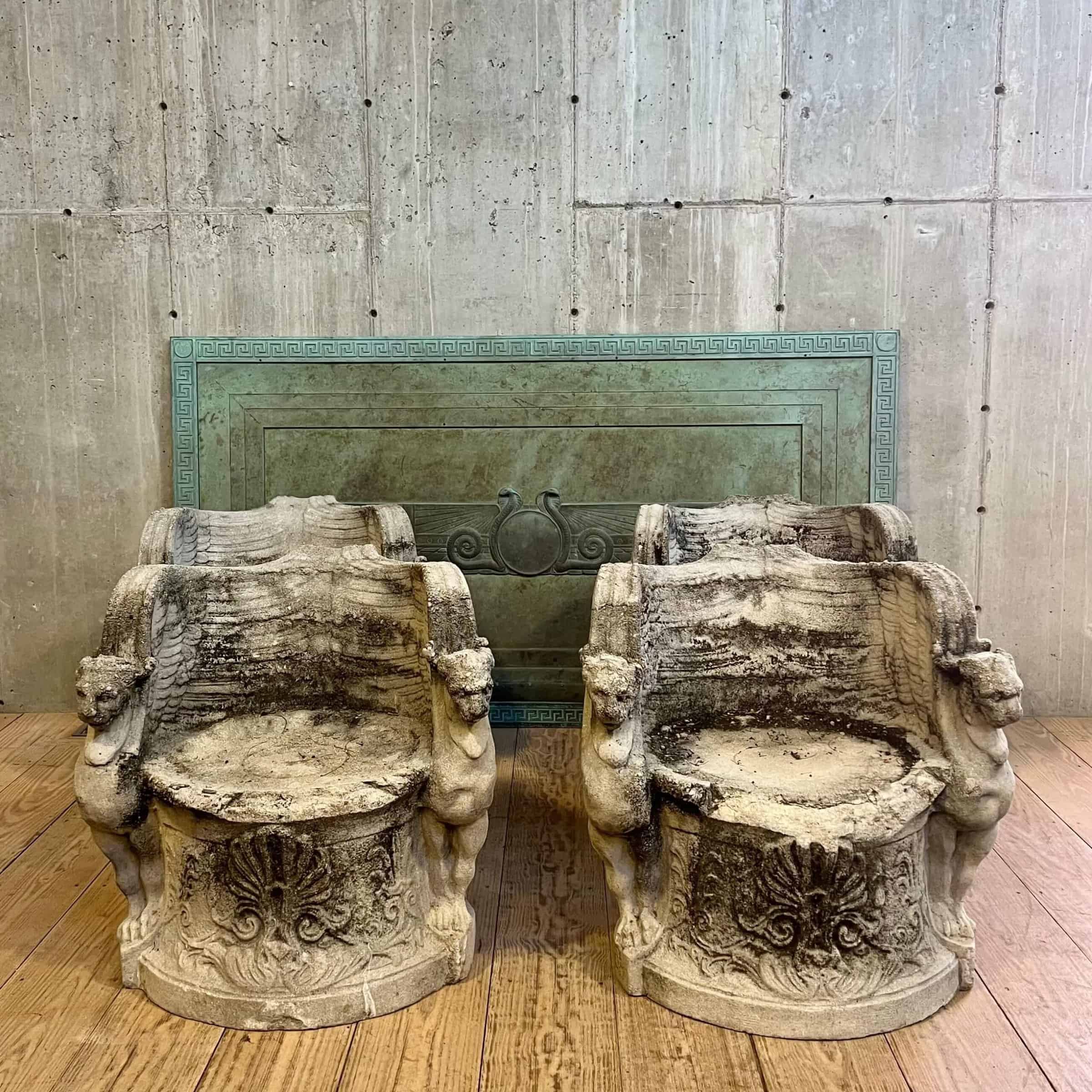 Set of Four Early 20th Century Cast Stone Chairs with Griffin Motif ...