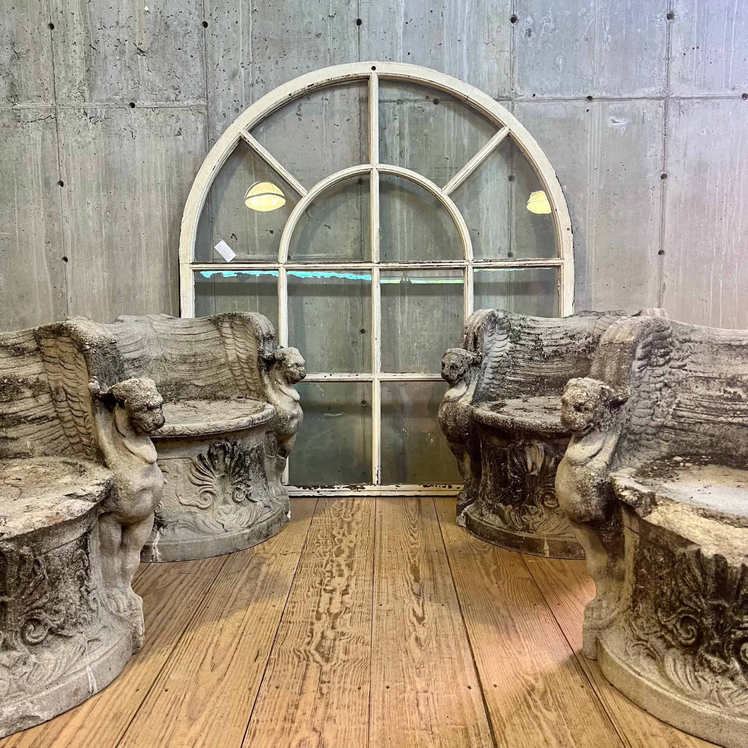 Set of Four Early 20th Century Cast Stone Chairs with Griffin Motif ...