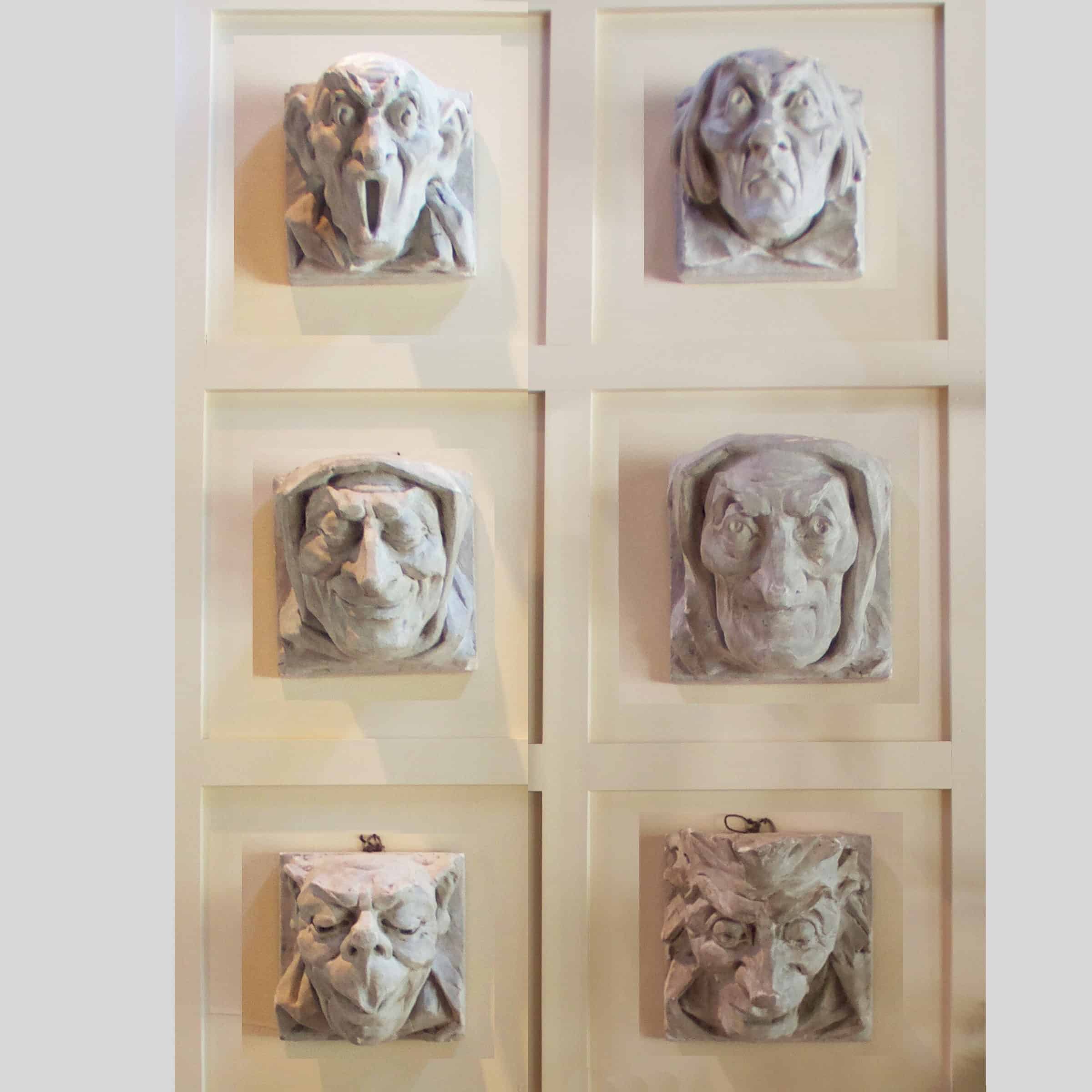 Group of Six French 1920’s Style Plaster Character Faces – RT Facts