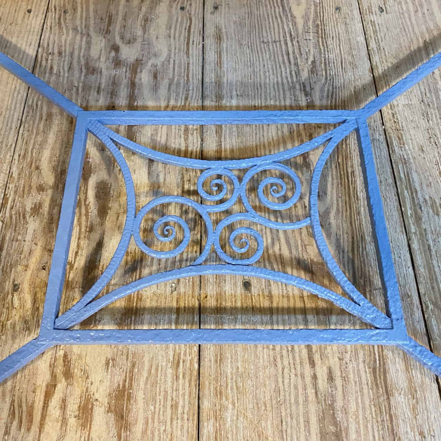 Period Art Deco Wrought Iron Center Table with Fossilized Gray Stone T ...