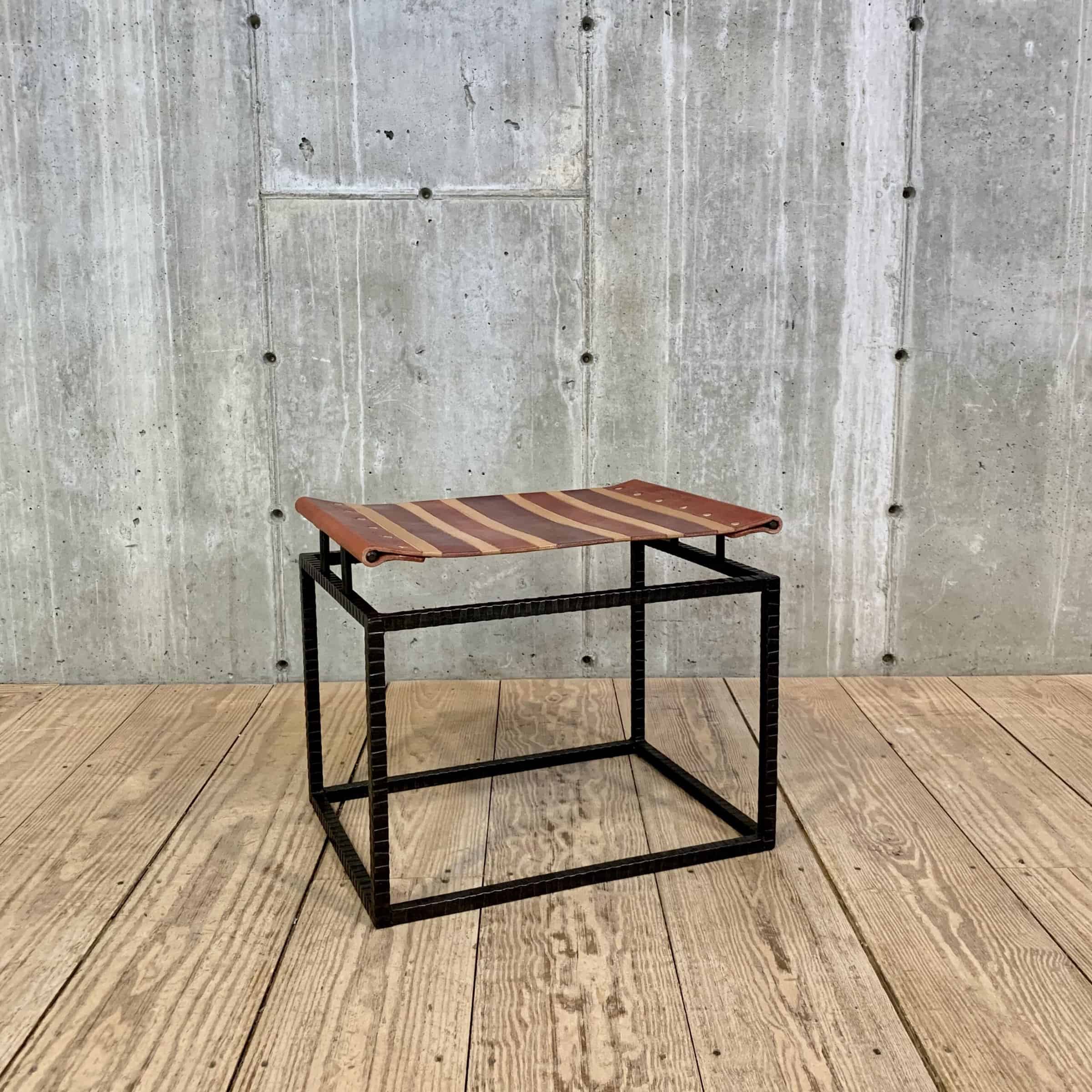 Textured Cube Stool with Floating Striped Leather Seat – RT Facts