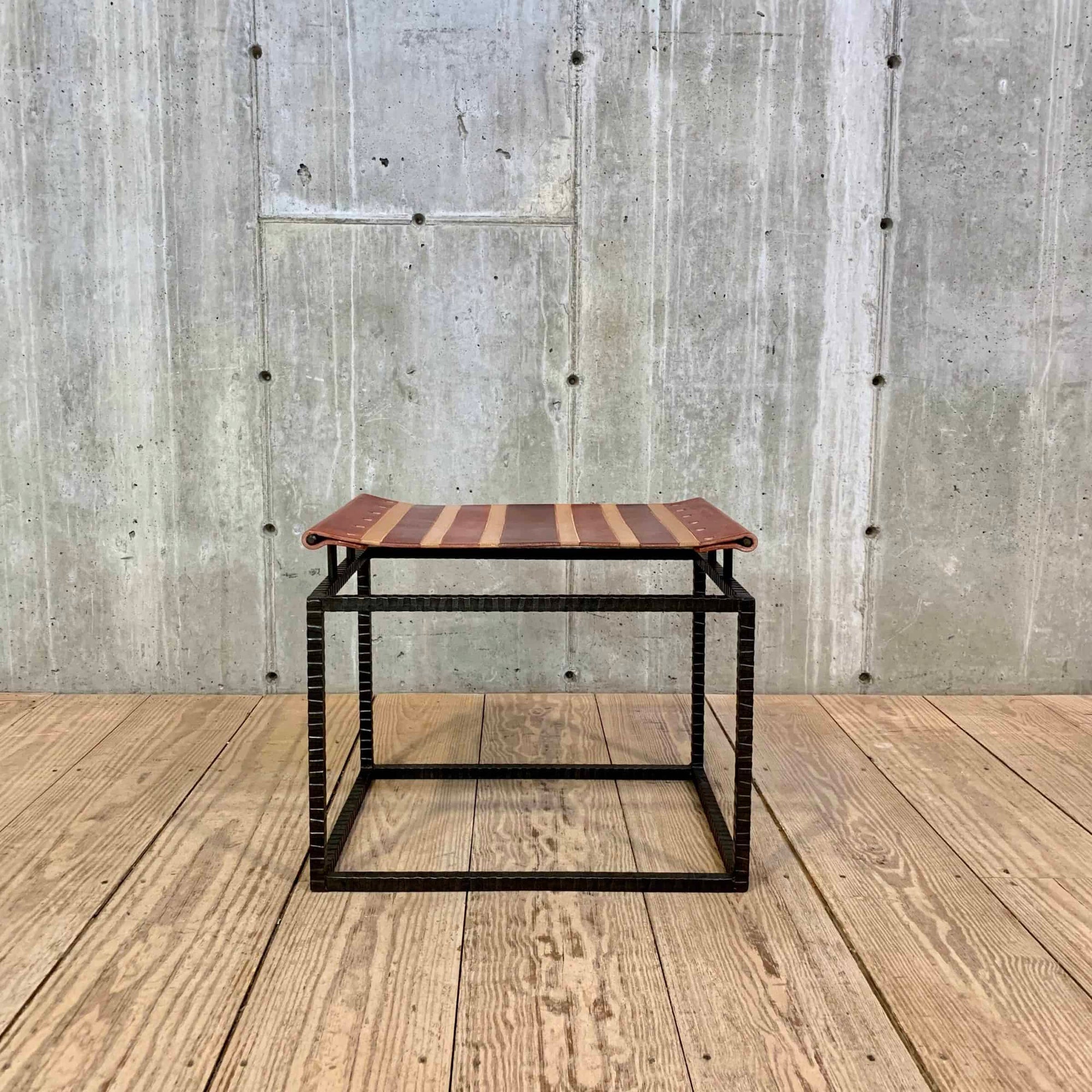 Textured Cube Stool with Floating Striped Leather Seat – RT Facts