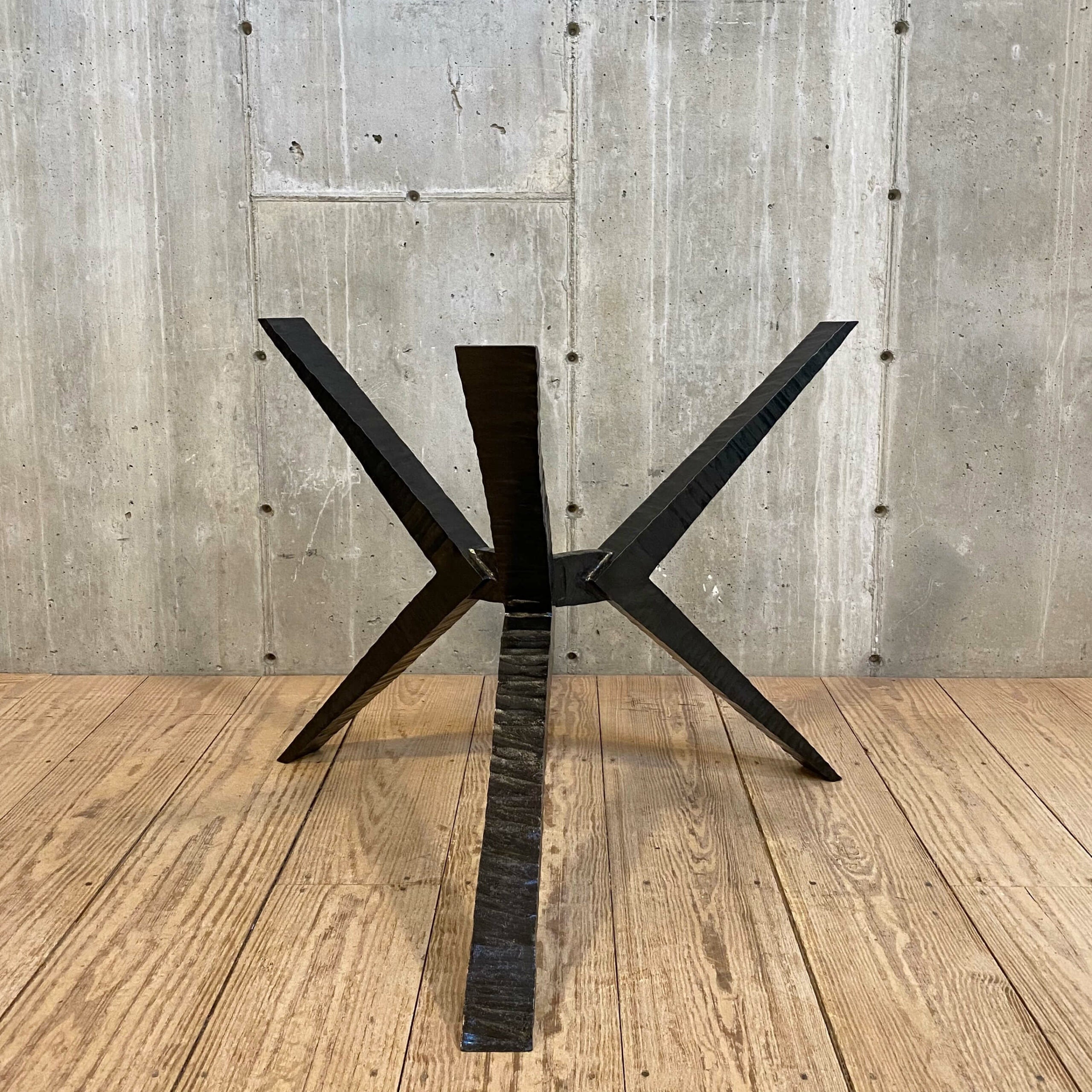 In Stock Vitruvian Tri Table with Blackened Base and Glass Top, 48"Dia ...