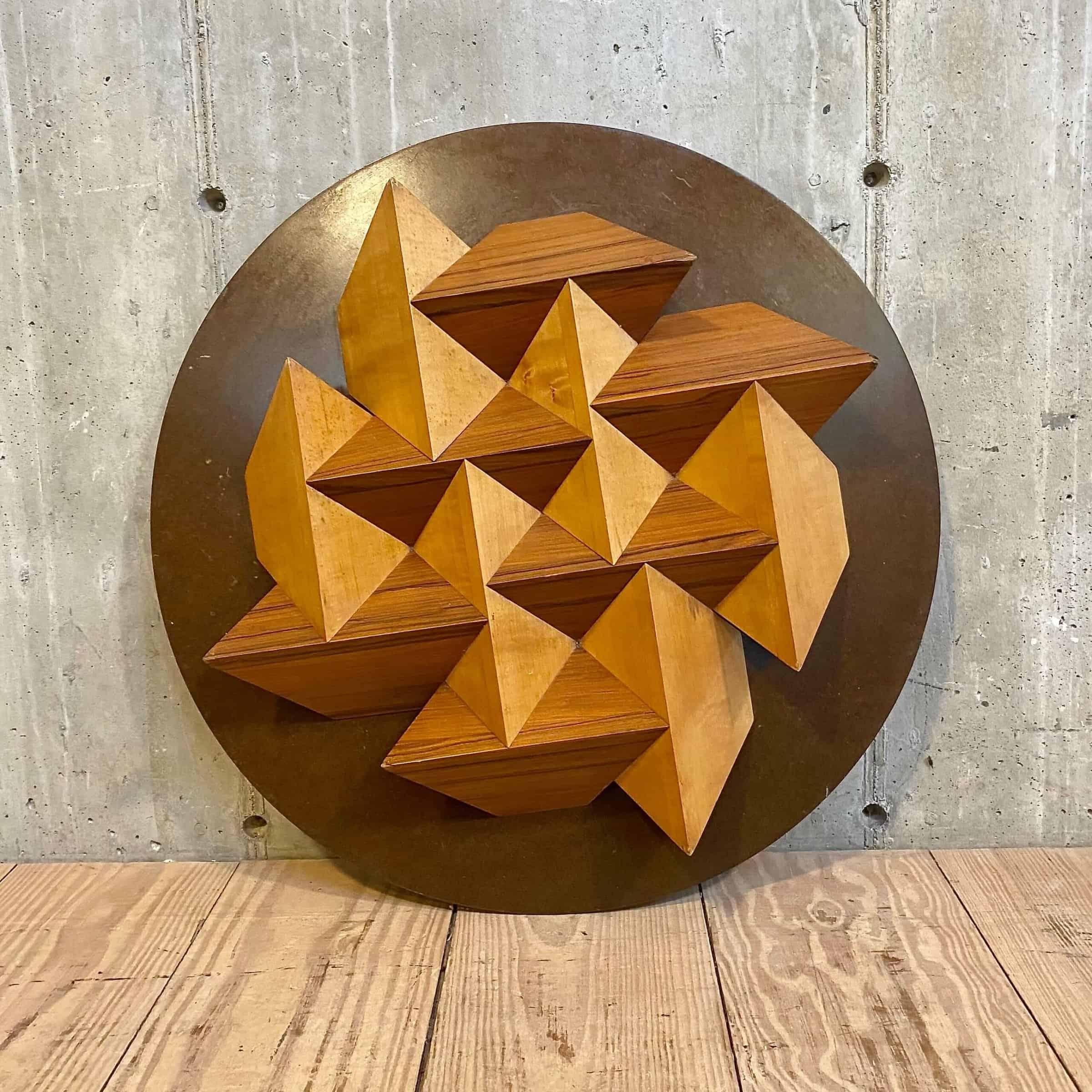 Vintage Geometric Rosewood Round Wall Sculpture – RT Facts