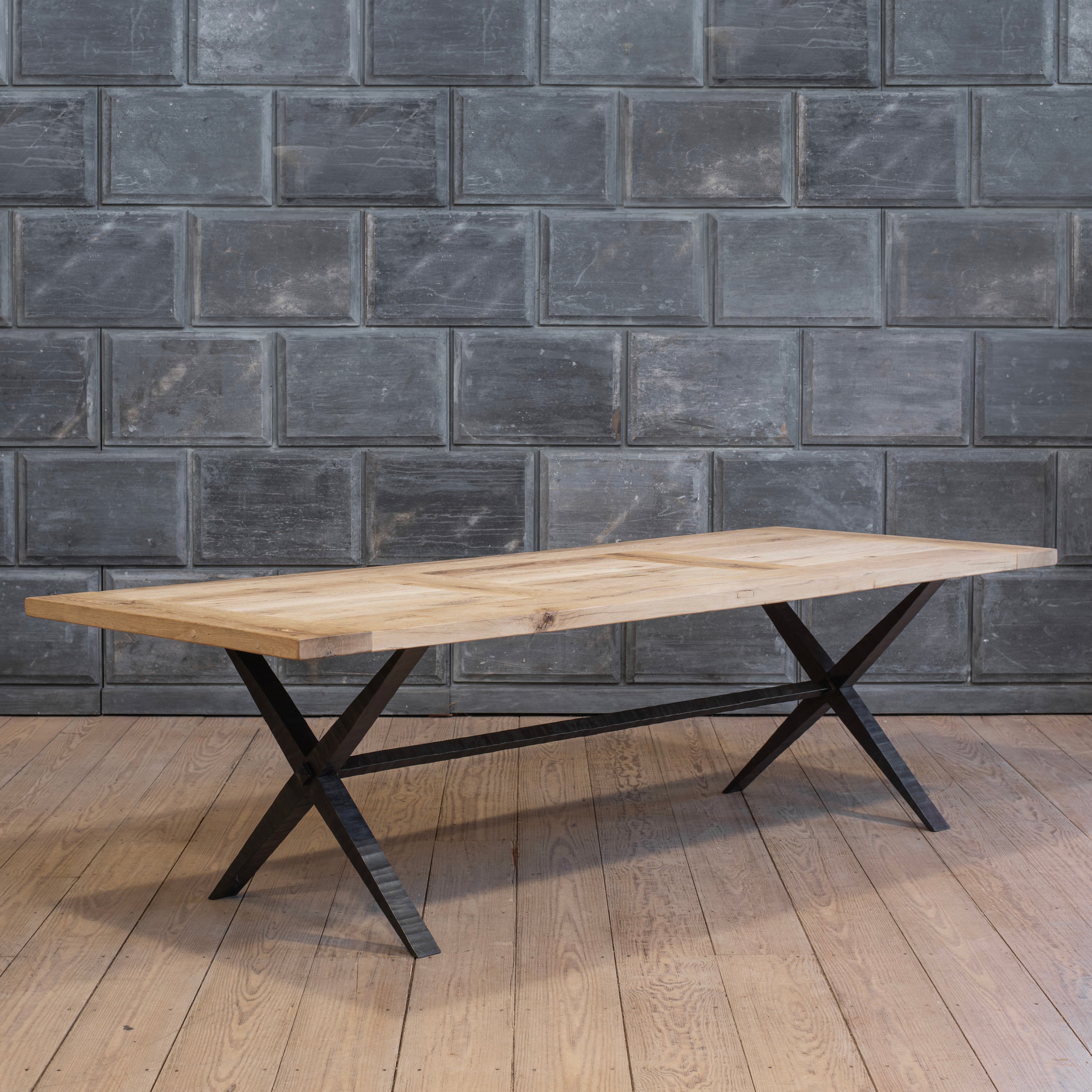 In Stock Deka Table with Blackened Base and Reclaimed White Oak Top, 1 ...