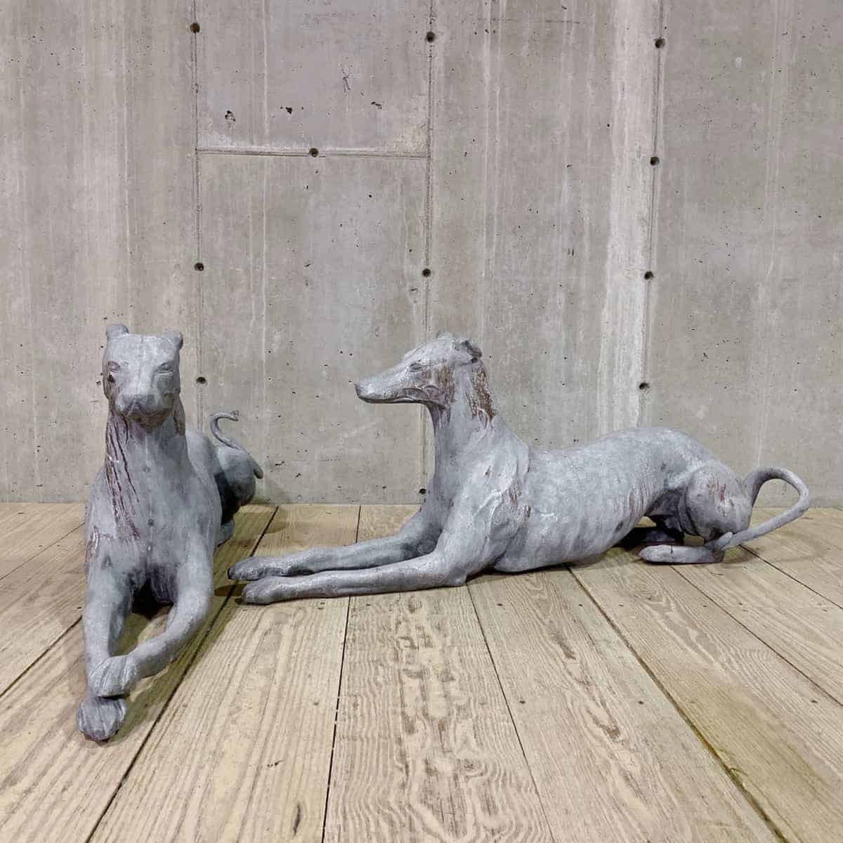 Pair of Rare Large Lead German Greyhound Dog Opposing Statues Circa 19 ...